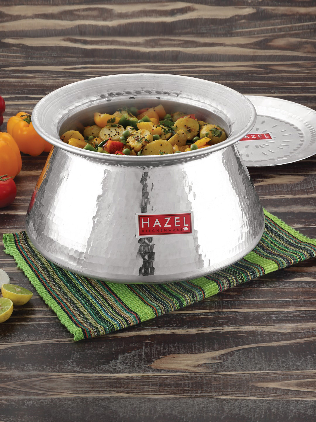 Buy HAZEL Silver Toned Hammered Handi With Lid 7200 Ml - Cooking Handi ...