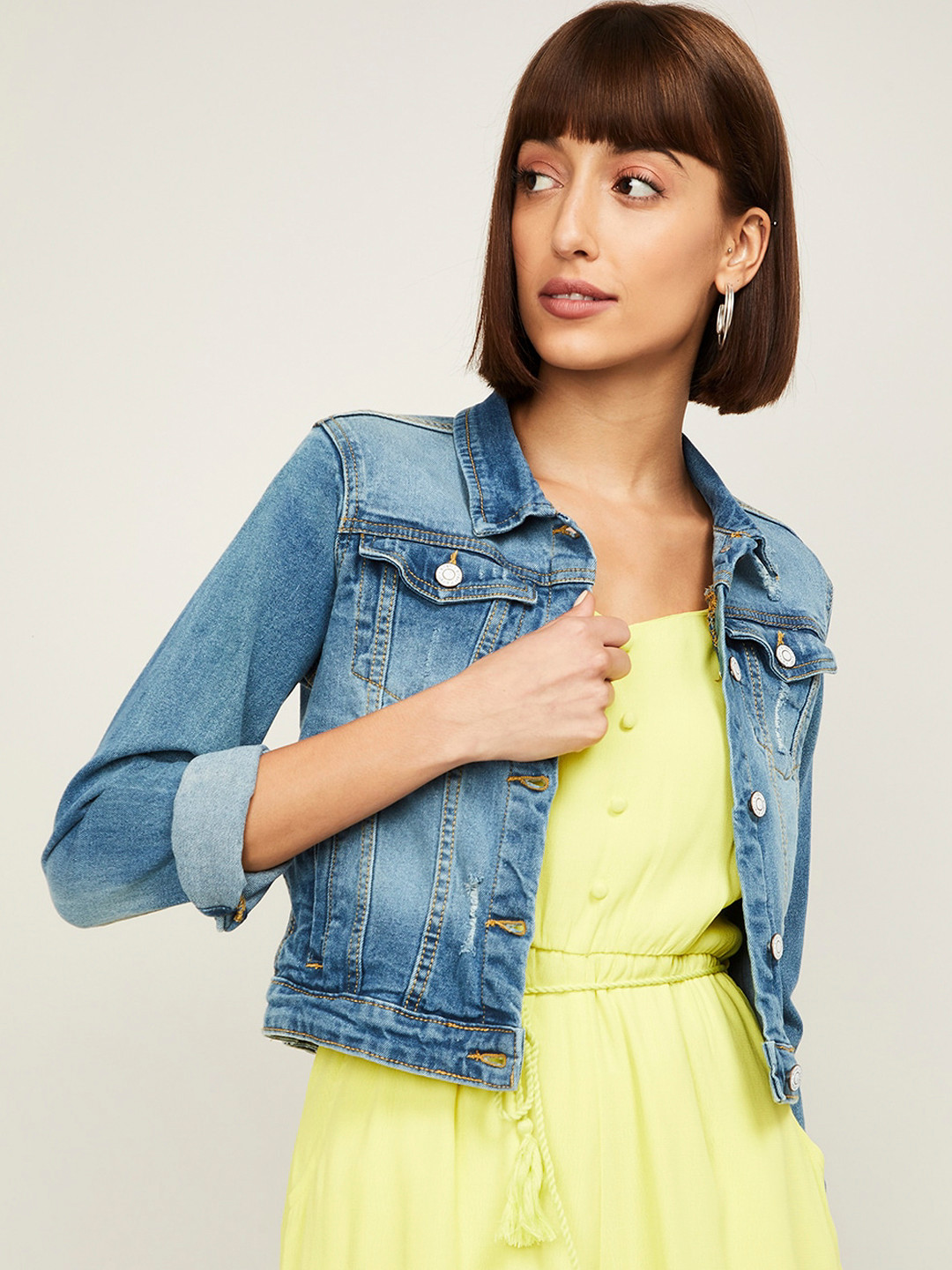 Buy Ginger By Lifestyle Women Blue Faded Denim Jacket - Jackets for ...