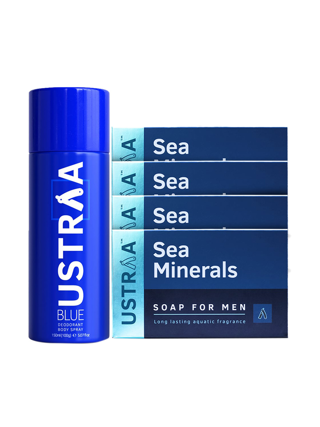 Buy Ustraa Blue Deodorant & Deo Soap Sea Minerals Set Of 4 - Grooming ...