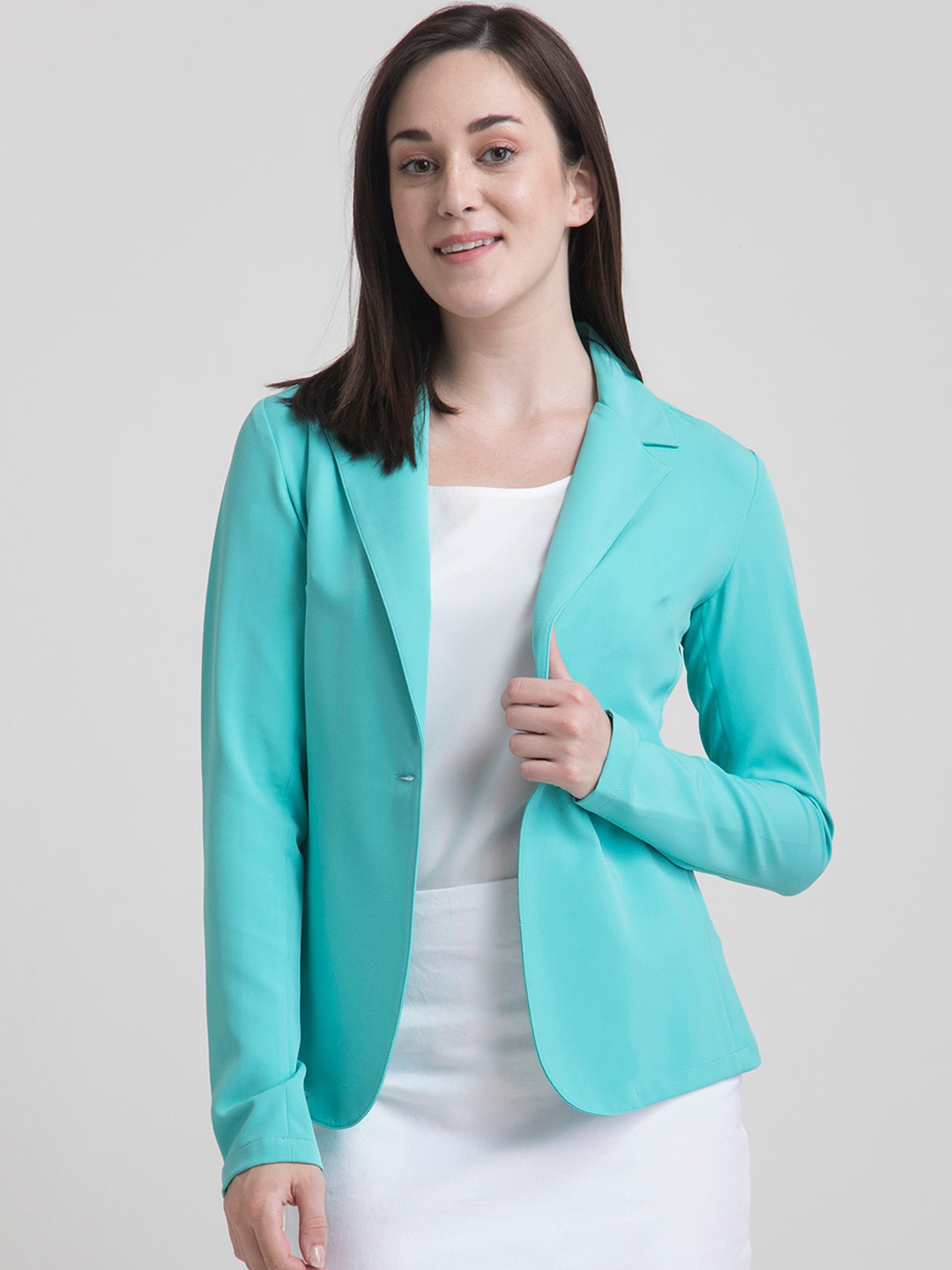 Buy FableStreet Women Turquoise Blue Tailored Blazer - Blazers for ...