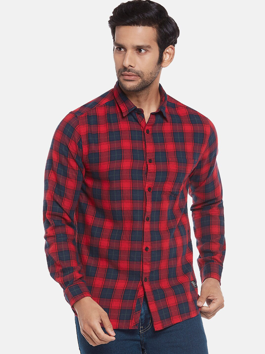 Buy People Men Red Slim Fit Checked Casual Shirt - Shirts for Men ...