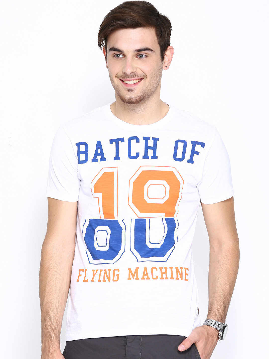 Buy Flying Machine Men White Printed Pure Cotton T Shirt - Tshirts for ...