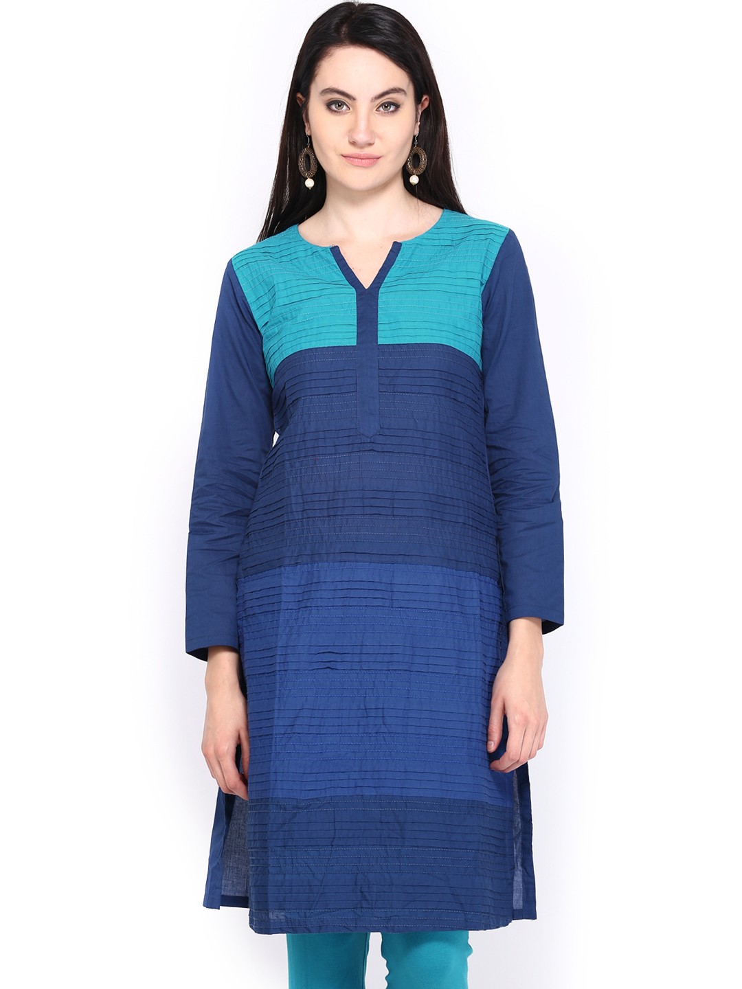 Buy Biba Outlet Women Blue Tucked Kurta Kurtas For Women 387377 Myntra