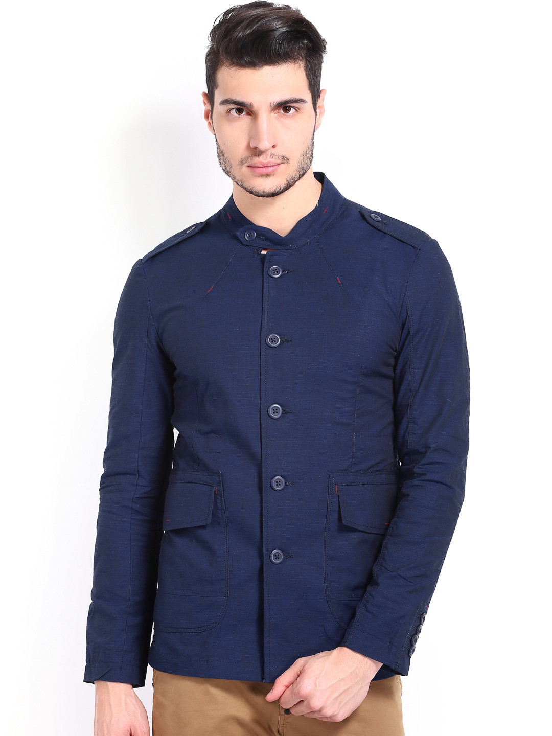 Buy Locomotive Men Blue Classic Fit Jacket - Jackets for Men 556895 ...