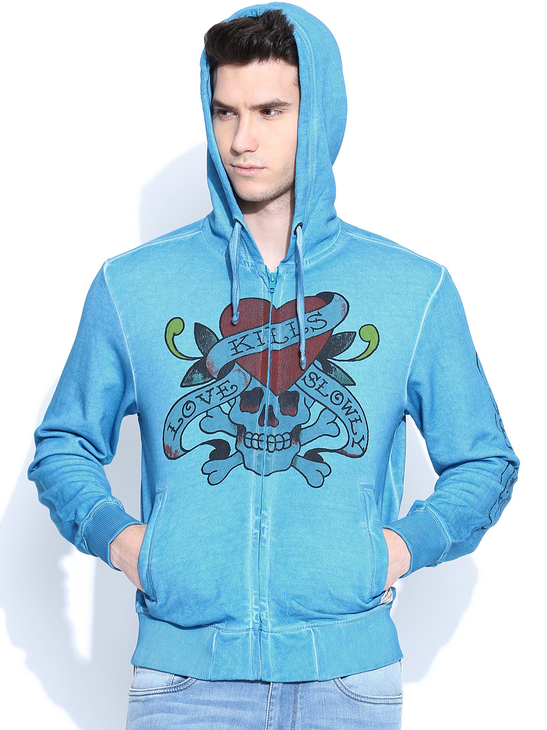 Buy Ed Hardy Men Blue Hooded Printed Sweatshirt - Sweatshirts for Men ...