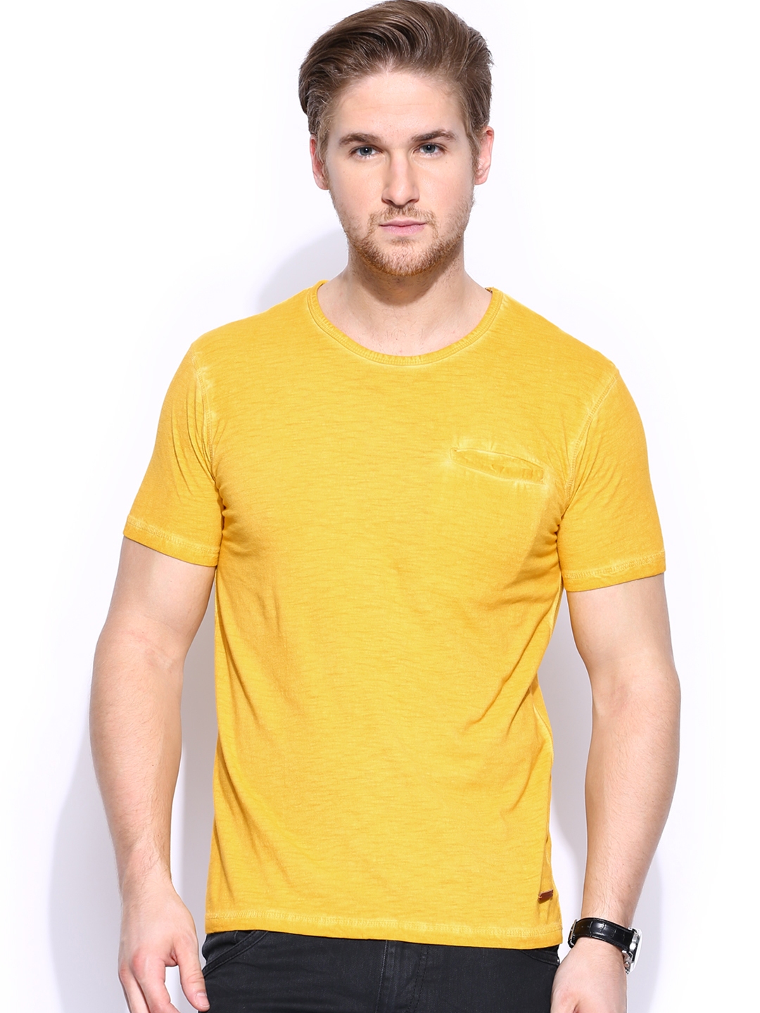 Buy Mast Harbour Men Mustard Yellow Pure Cotton T Shirt - Tshirts for ... Buy Mast Harbour Men Mustard Yellow Pure Cotton T Shirt - Tshirts for ...