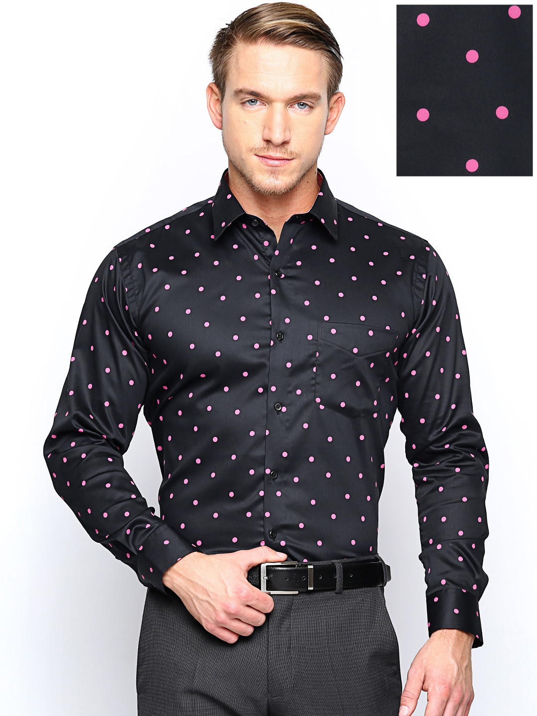 Buy Hancock Black Polka Dot Print Slim Fit Partywear Shirt - Shirts for ...