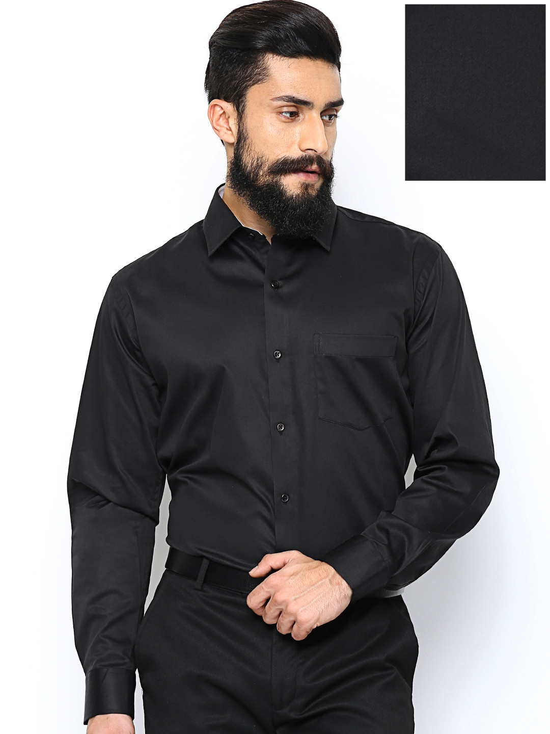 Buy Hancock Men Black Solid Slim Fit Pure Cotton Tuxedo Formal Shirt ...