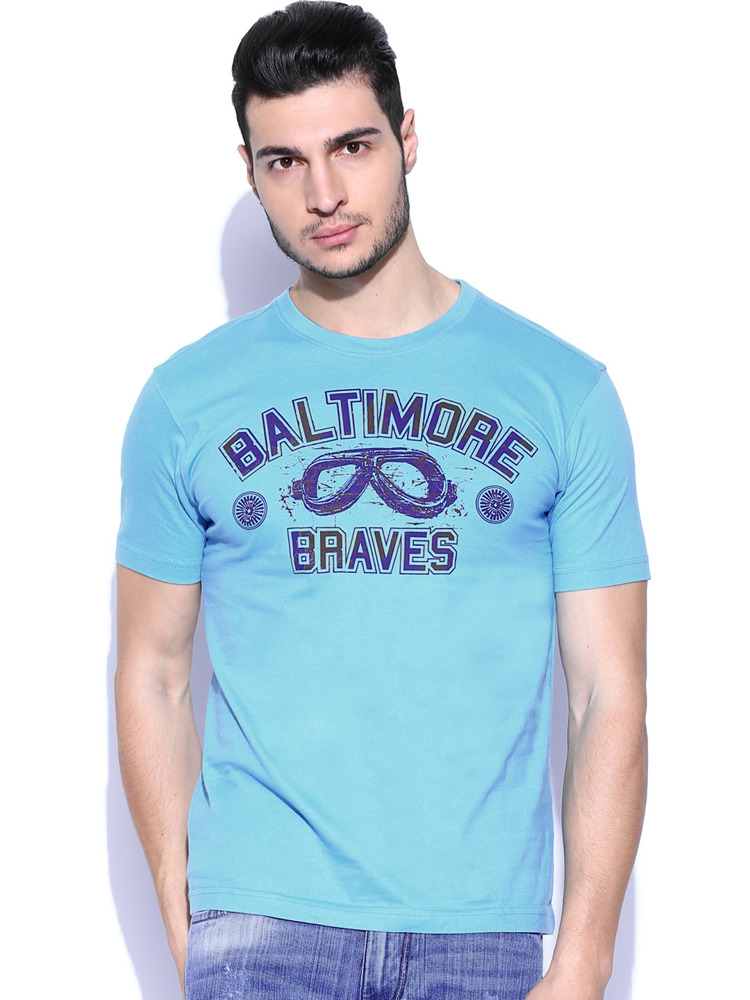 Buy John Players Men Blue Printed Pure Cotton T Shirt - Tshirts for Men ...