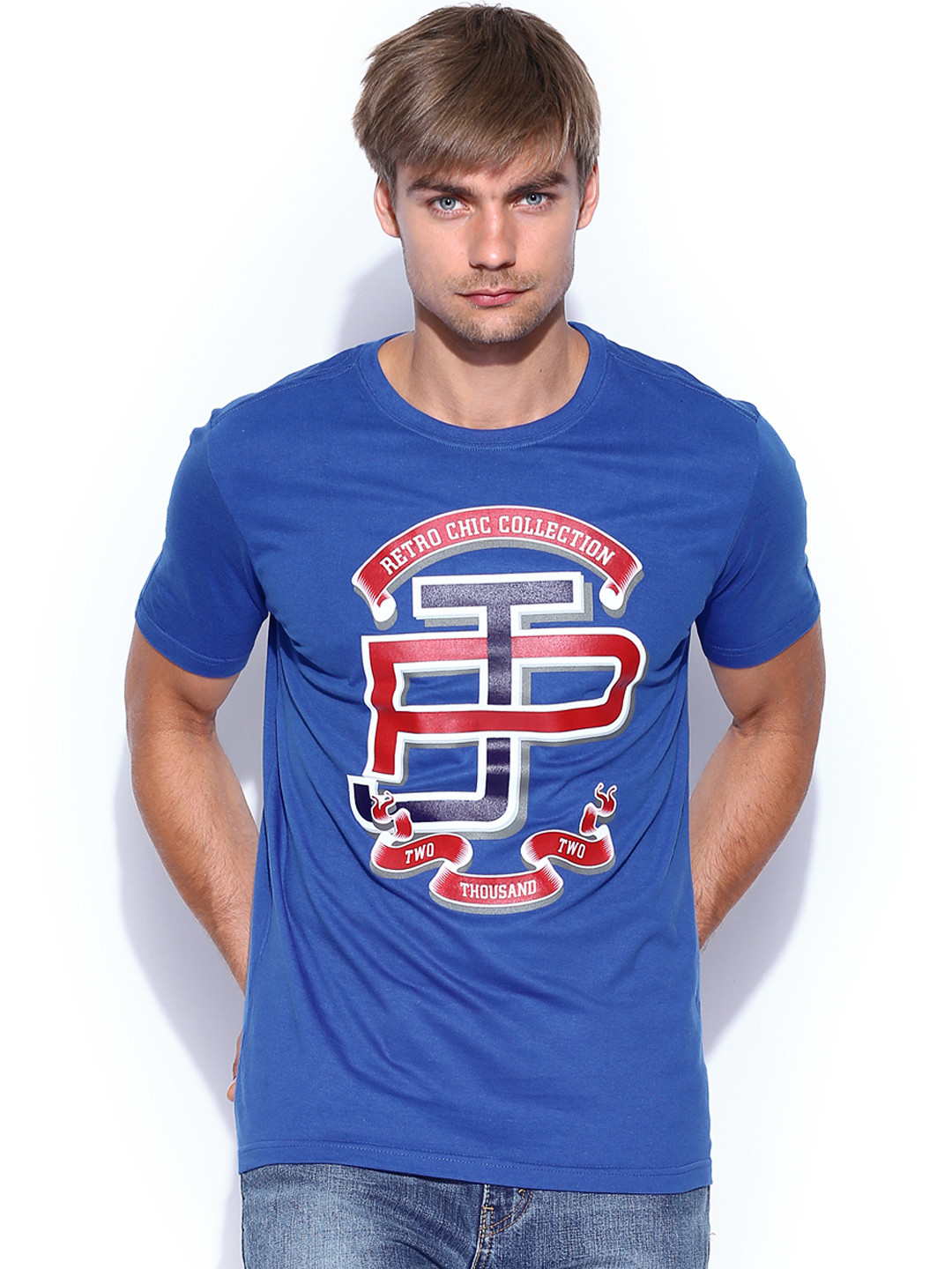 Buy John Players Men Blue Printed Pure Cotton T Shirt - Tshirts for Men ...
