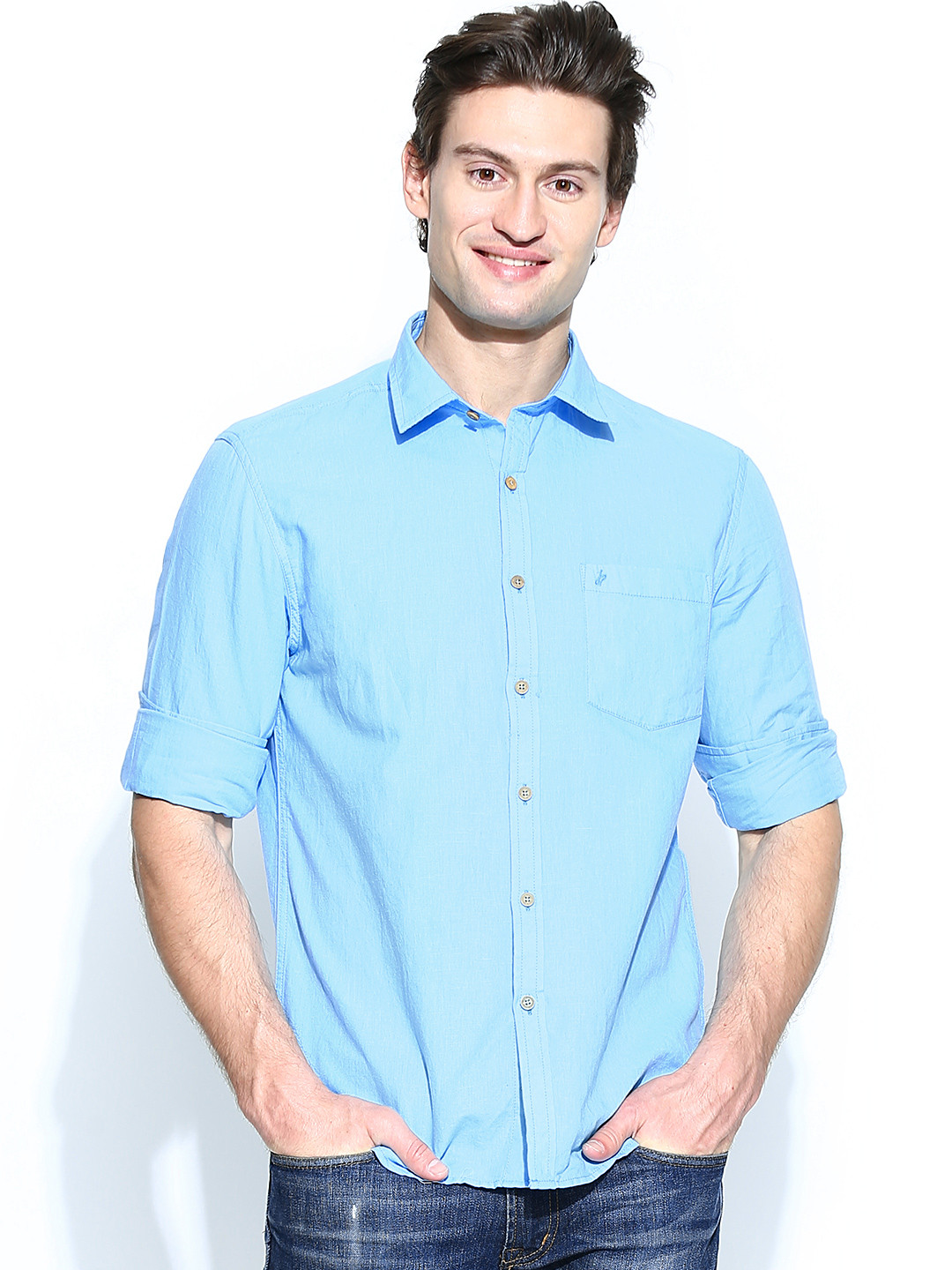 Buy John Players Men Blue Trim Fit Smart Casual Shirt - Shirts for Men ...