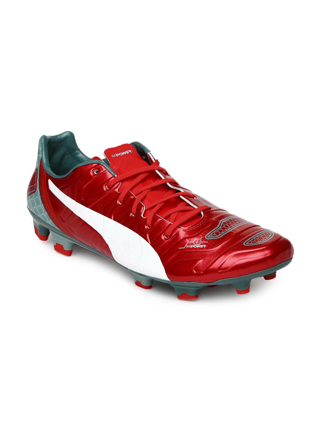 Buy PUMA Men Red & Green Printed EvoPOWER 1 Graphic FG Football Shoes ...