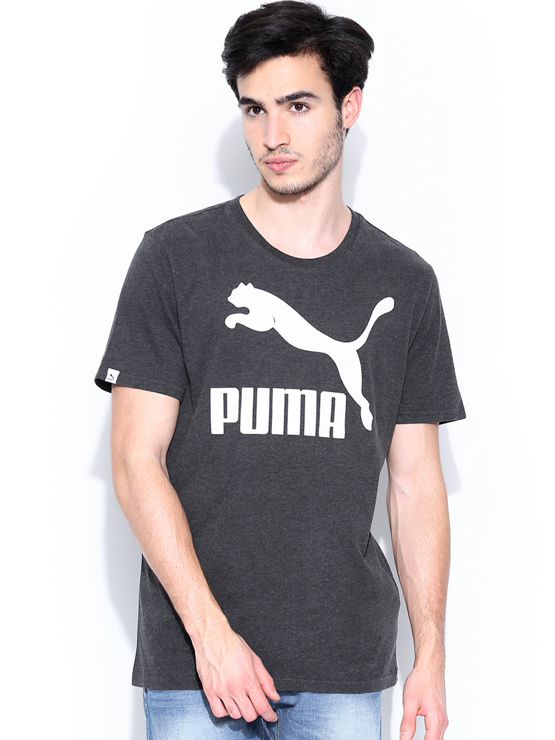 Buy PUMA Men Dark Grey Printed Pure Cotton T Shirt - Tshirts for Men ...