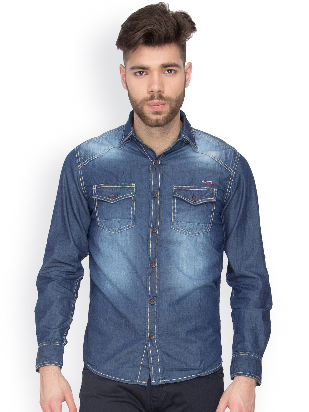 Buy Mufti Men Blue Denim Shirt - Shirts for Men 749784 | Myntra