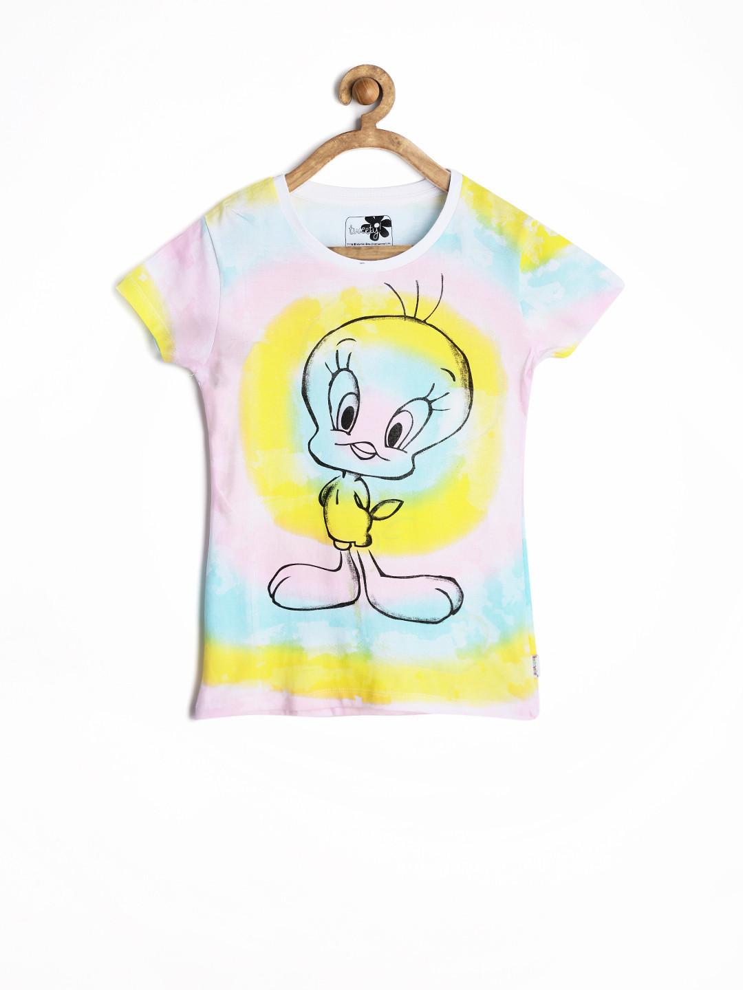 Buy Kids Ville Girls Blue Tweety Printed Round Neck Pure Cotton T Shirt ...