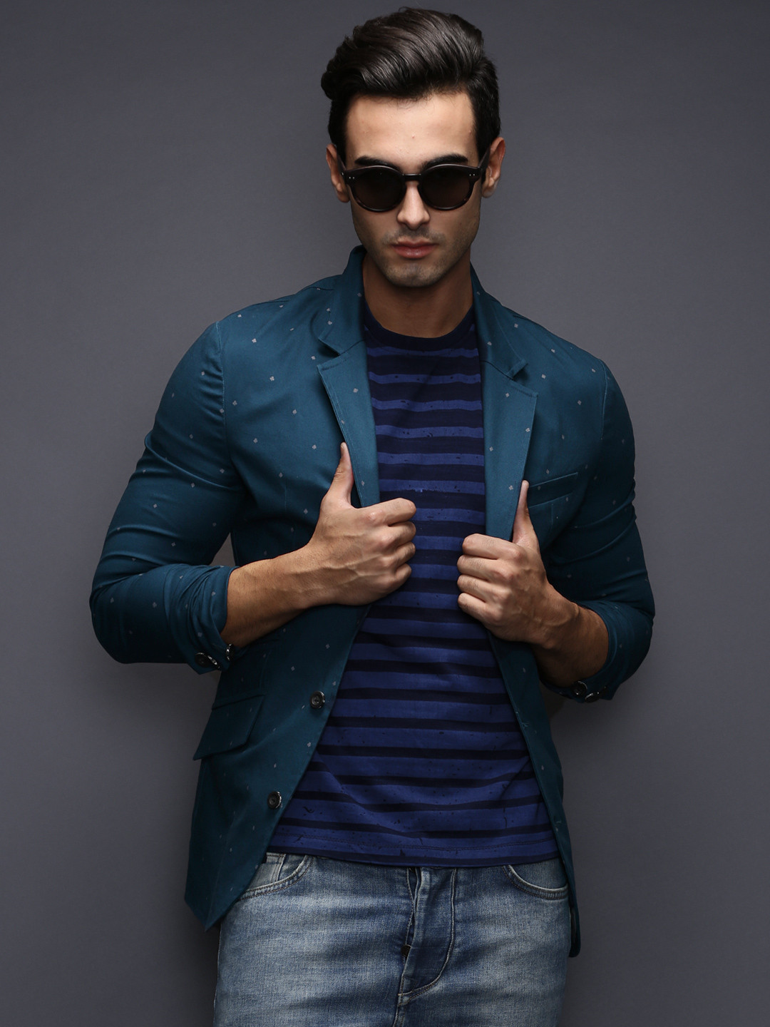 Buy HRX By Hrithik Roshan Men Blue Printed Premium Blazer - Blazers for ...