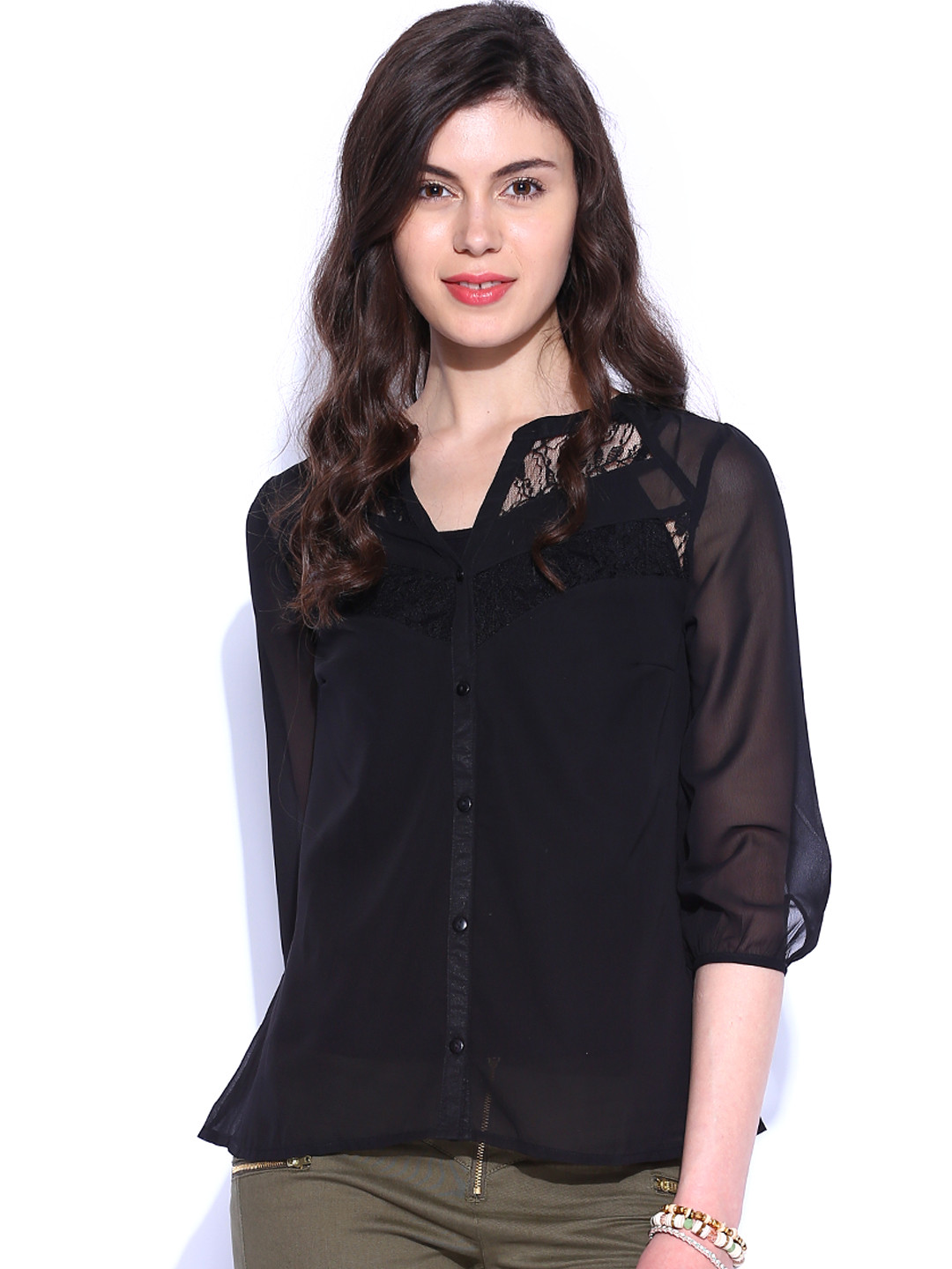 Buy ONLY Women Black Sheer Top - Tops for Women 767776 | Myntra