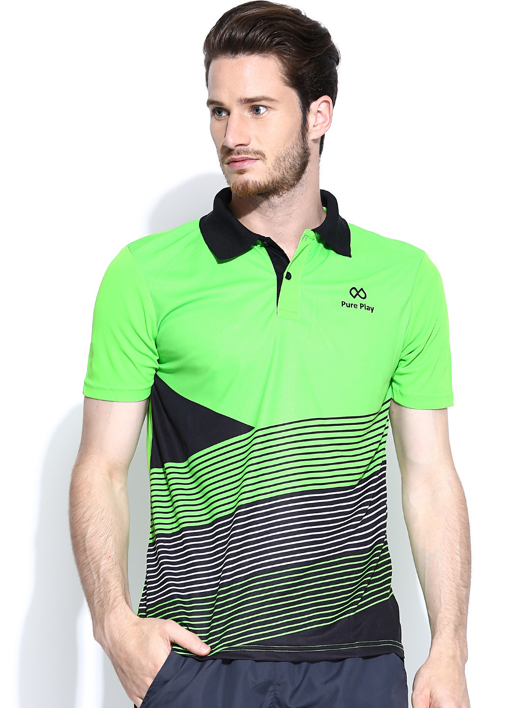 Buy Pure Play Green Striped Polo T Shirt - Tshirts for Men 843513 | Myntra