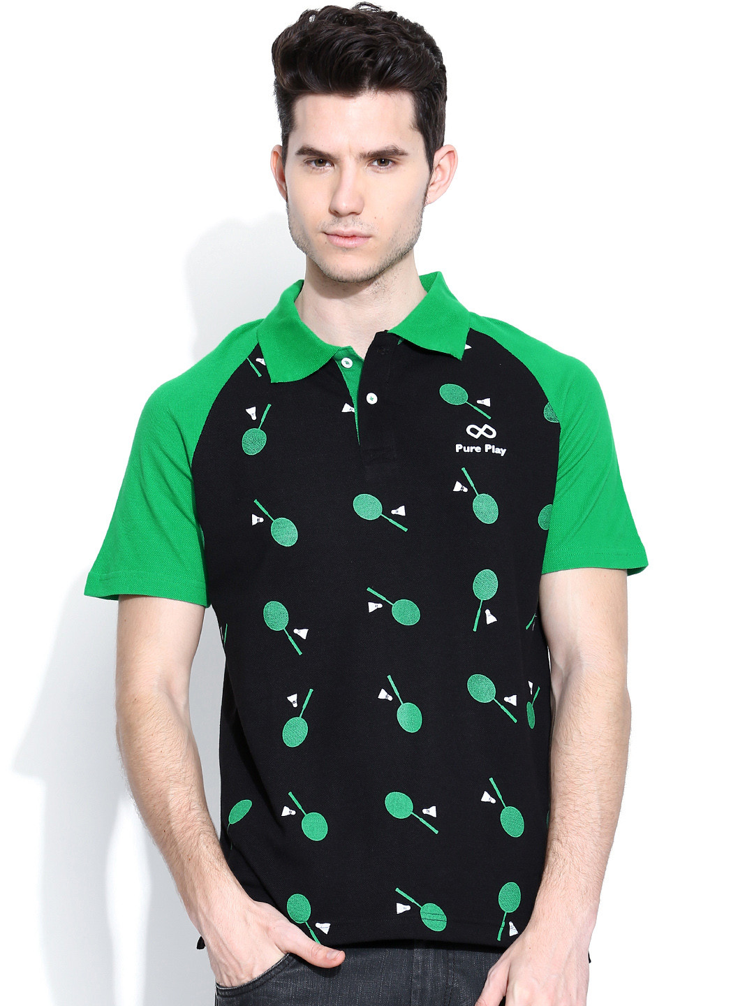 Buy Pure Play Black & Green Printed Polo T Shirt - Tshirts for Men ...