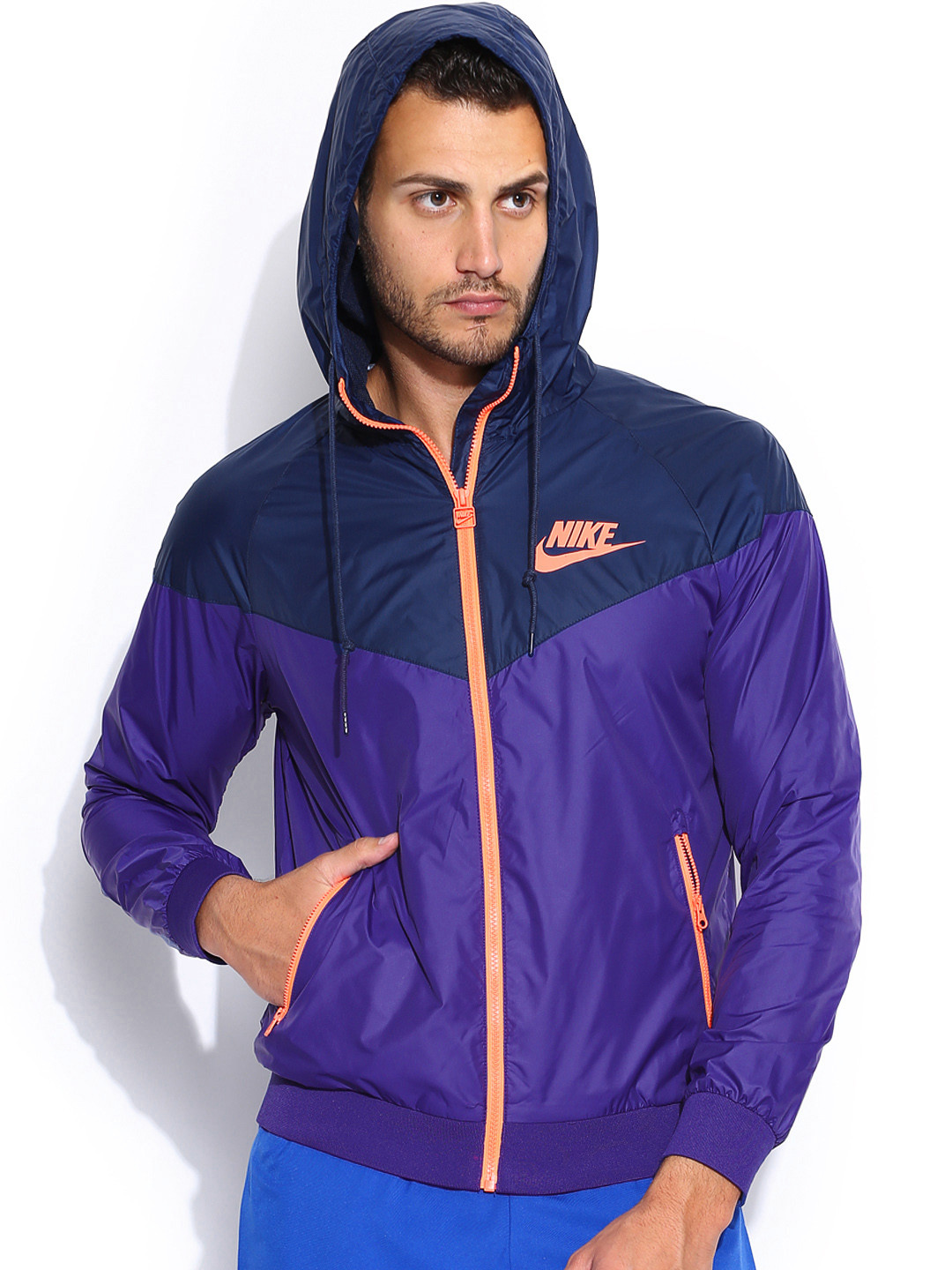 Buy Nike Blue Hooded Windrunner Jacket - Jackets for Men 857326 | Myntra