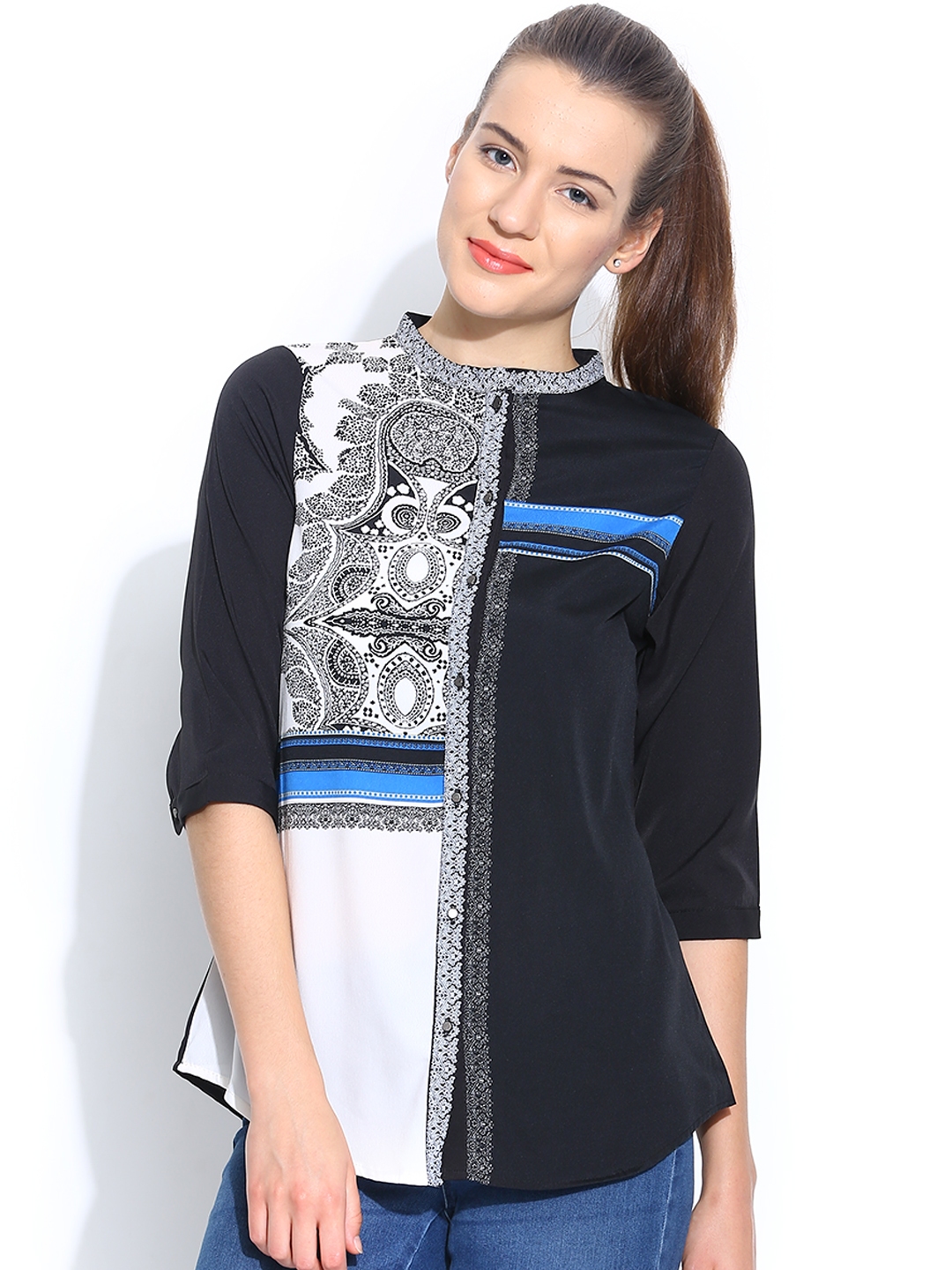 Buy W Black Printed Tunic Tops For Women 909613 Myntra
