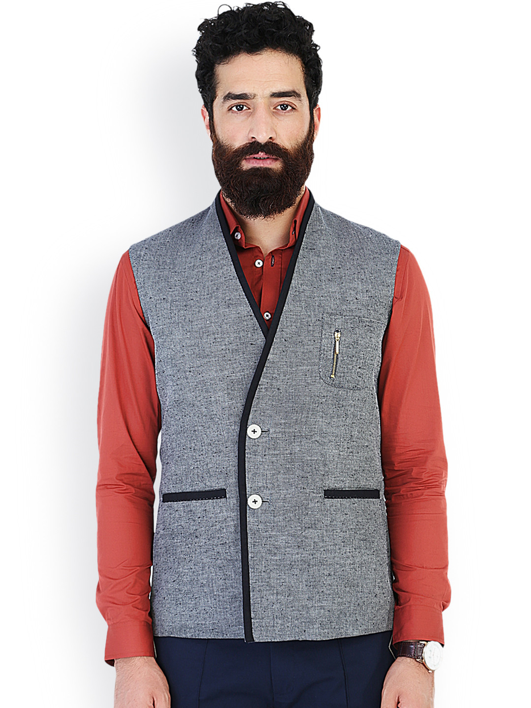 Buy MR BUTTON Grey Linen Slim Fit Nehru Jacket - Jackets for Men 938016 ...