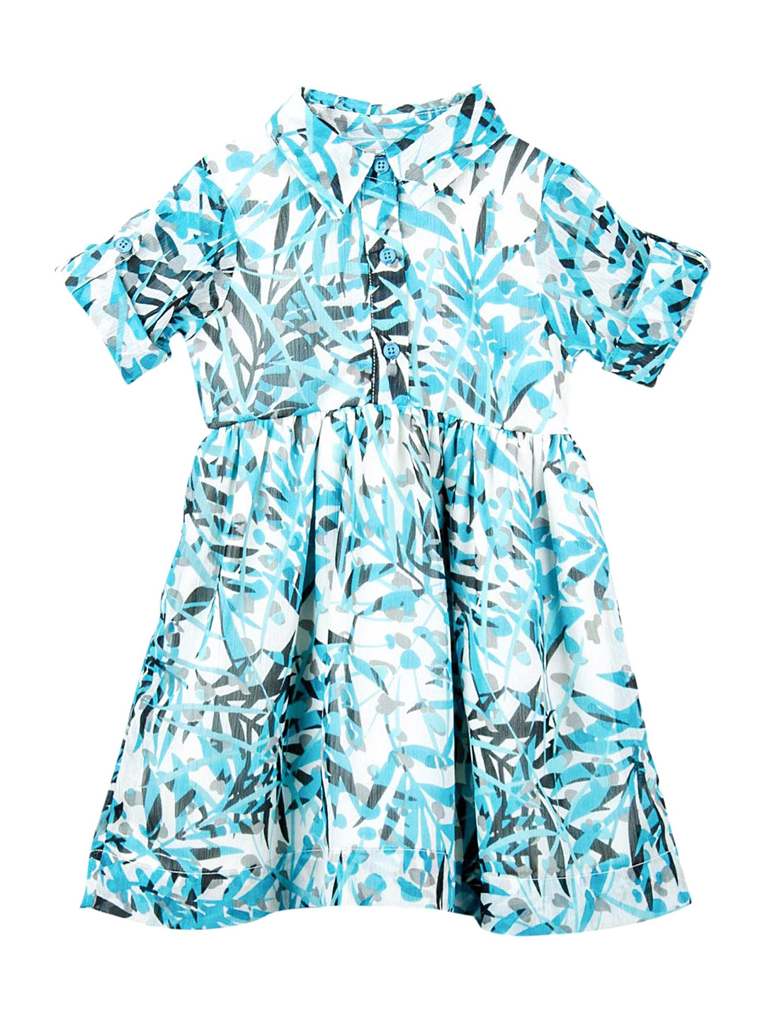 Buy Oye! Girls Turquoise Blue Printed Fit & Flare Dress - Dresses for ...