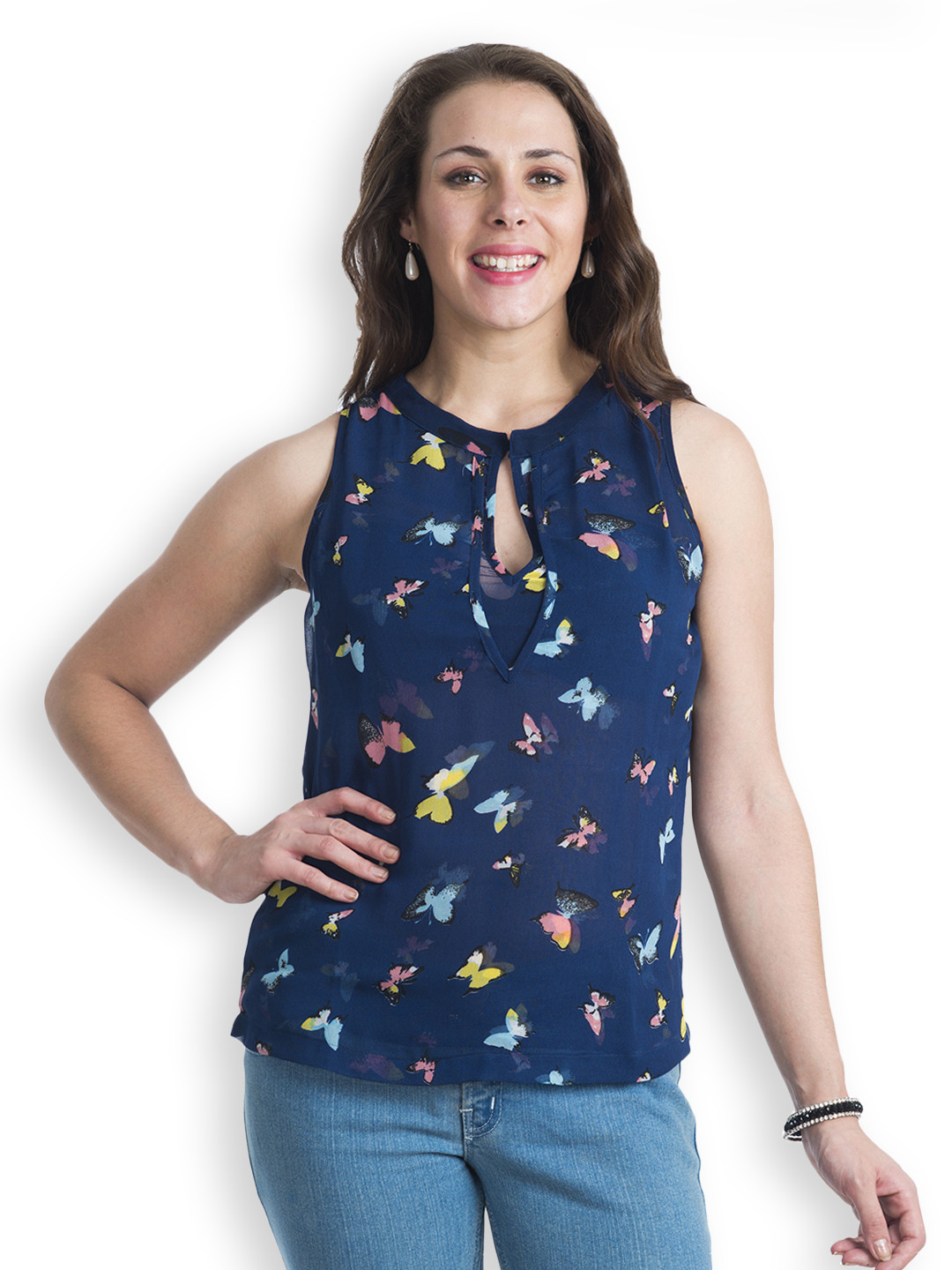 Buy 499 Women Navy Butterfly Print Top - Tops for Women 375816 | Myntra