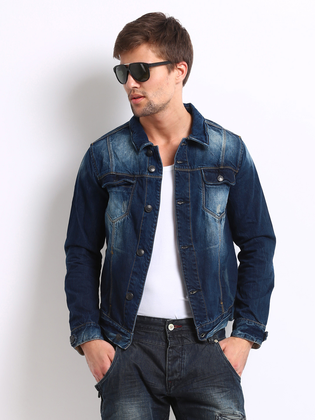 Buy 883 Police Men Blue Lapper Slim Fit Denim Jacket - Jackets for Men ...