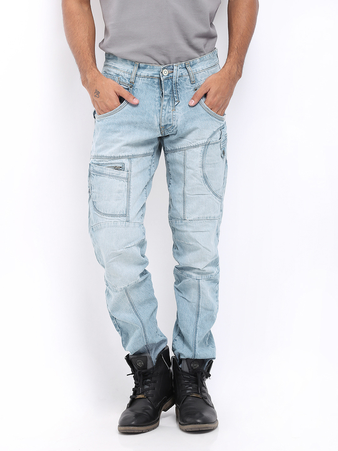 Buy 885 Police Men Light Blue Engineered Twisted Fit Jeans - Jeans for ...