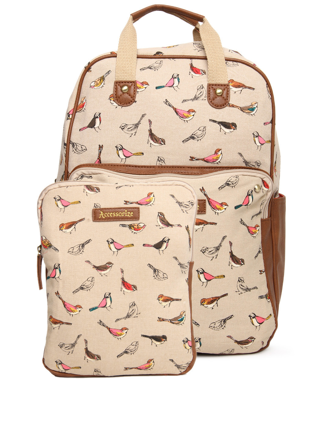 Buy Accessorize Women Beige & Brown Bird Print Backpack - Backpacks for ...