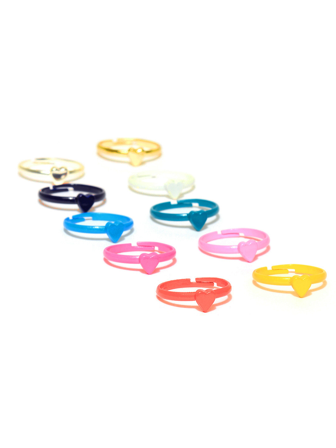 Buy Accessorize Multi Coloured Set Of 10 Heart Shaped Rings - Ring for ...