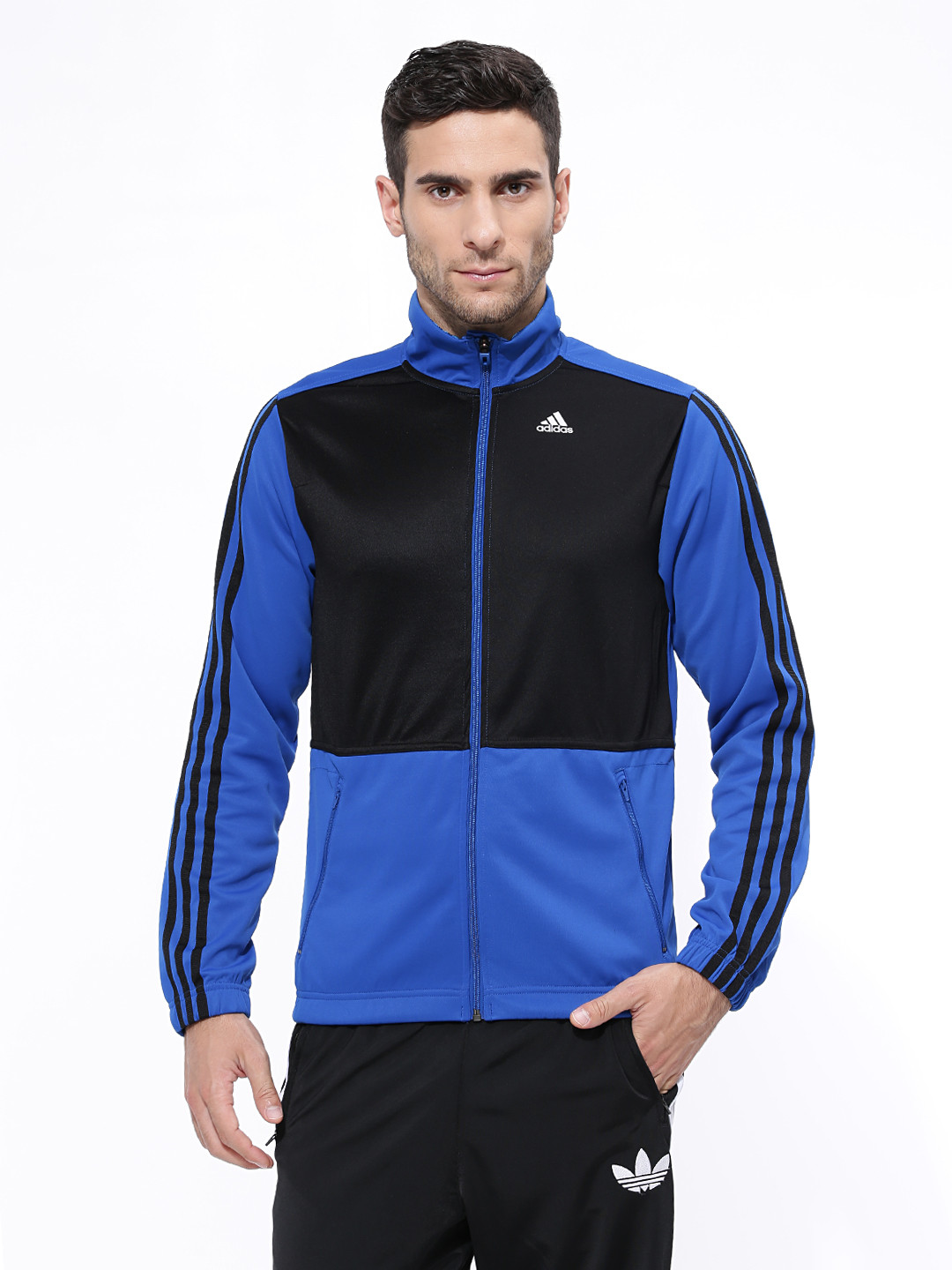 Buy ADIDAS Blue & Black Men CLTR T TOP KNIT Training Jacket - Jackets ...