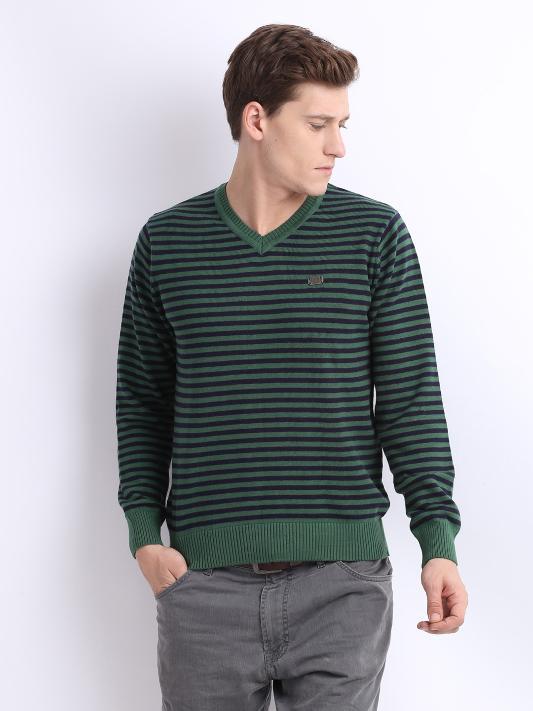 Buy American Eye Men Green & Navy Striped Sweater - Sweaters for Men ...