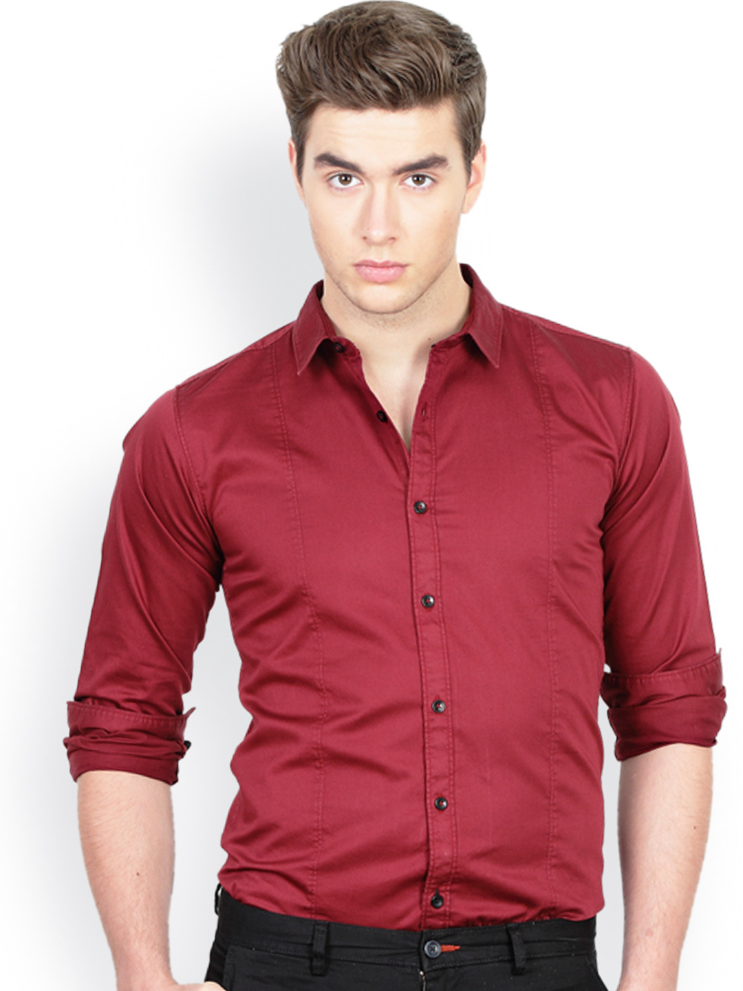 Buy Basics Men Red Slim Fit Smart Casual Shirt - Shirts for Men 583550 ...