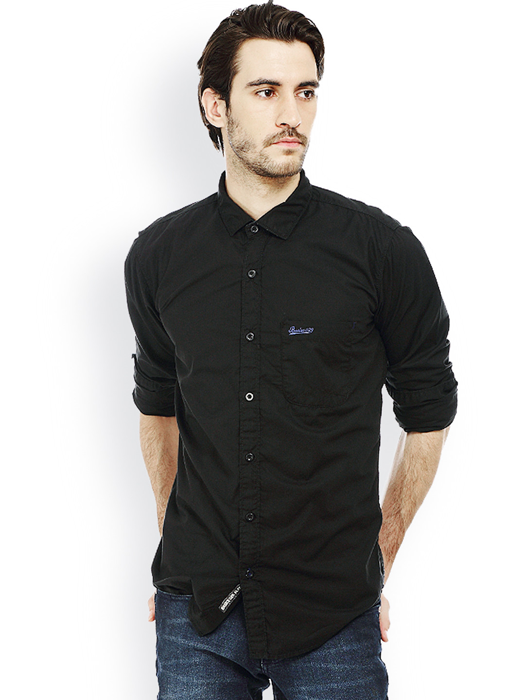 Buy Basics Men Black Slim Fit Smart Casual Shirt - Shirts for Men ...