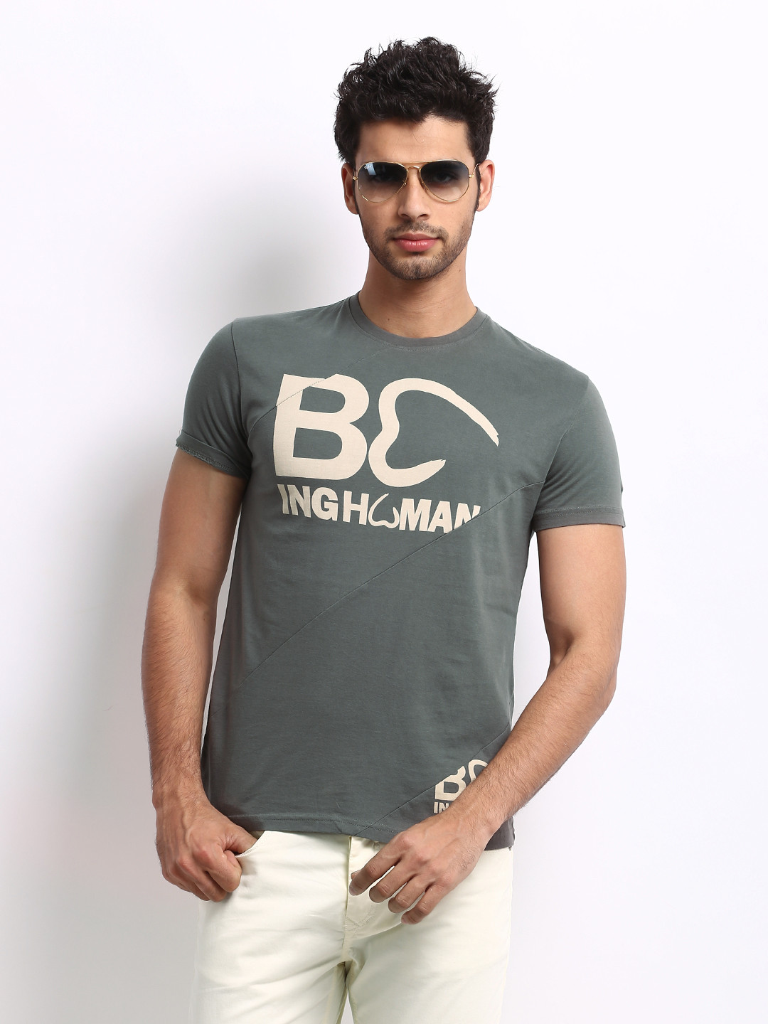 Buy Being Human Clothing Men Grey Pure Cotton Printed Pure Cotton T ...