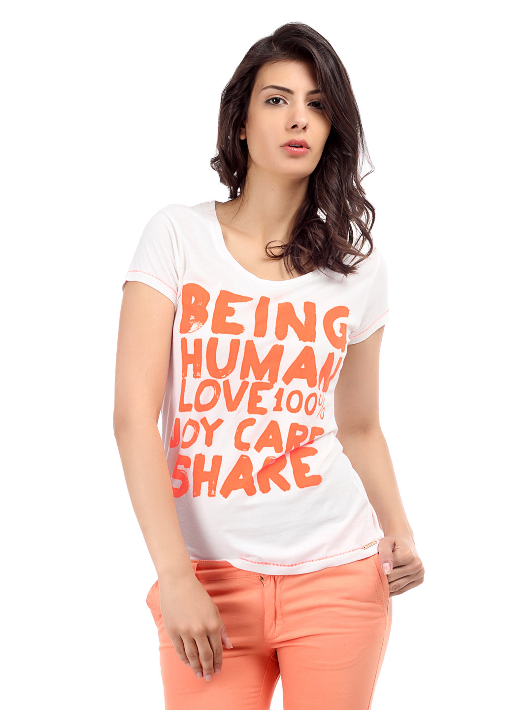 Buy Being Human Clothing Women White Printed Pure Cotton T Shirt ...