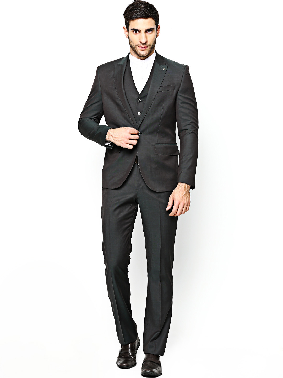 Buy Blackberrys Men Green Wool Blend Single Breasted Formal Suit ...