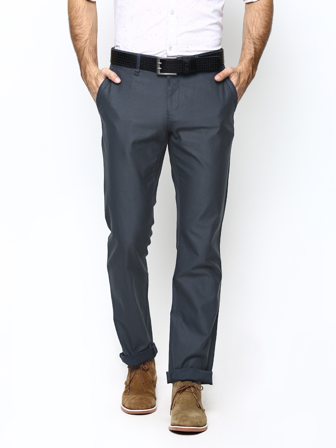 Buy Blackberrys Men Blue B 90 Regular Fit Casual Trousers - Trousers ...