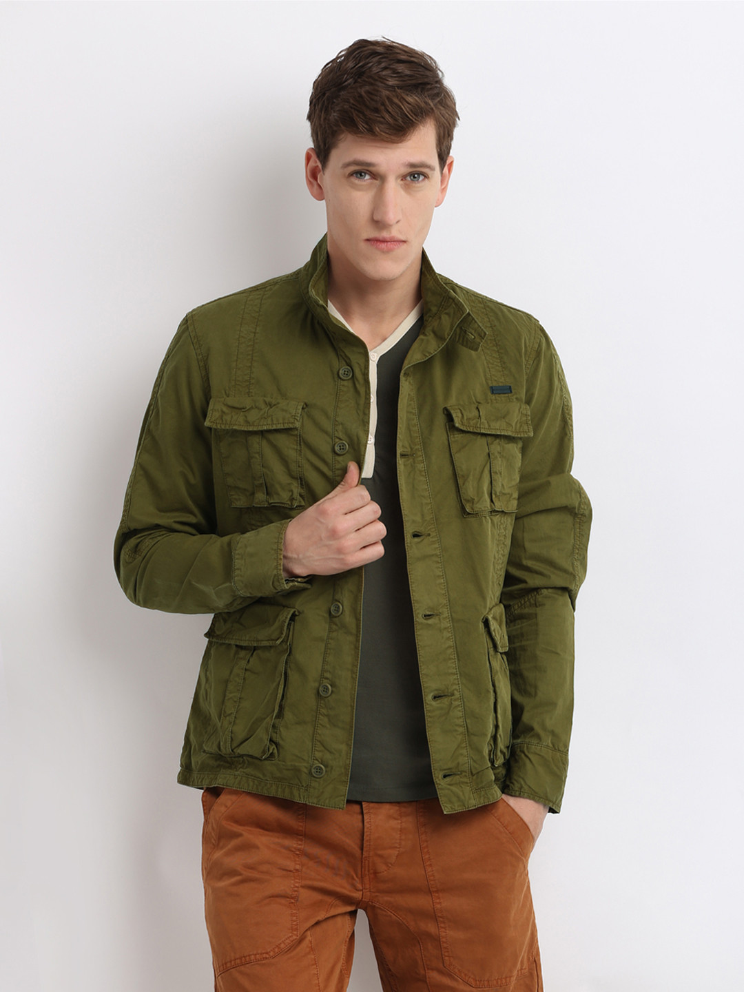 Buy Breakbounce Men Olive Green Zastron Slim Fit Jacket - Jackets for ...