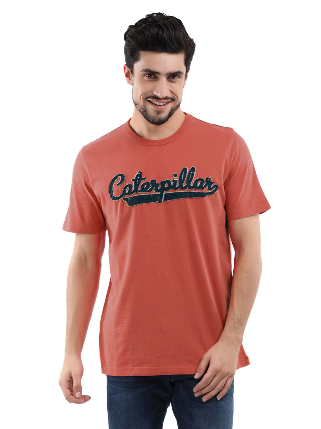 Buy CAT Men Cranberry Red Pennant Pure Cotton T Shirt - Tshirts for Men ...