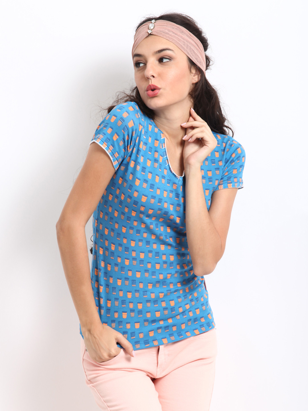 Buy Chumbak Women Blue Chai Glass Print Top - Tops for Women 168188 ...