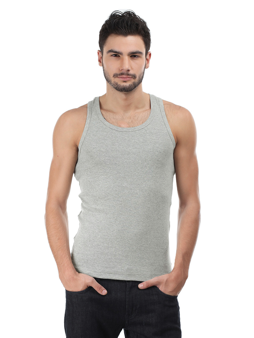 Buy Daiki Men Grey Melange Actif Body Fit Racer Back Innerwear Vest ...