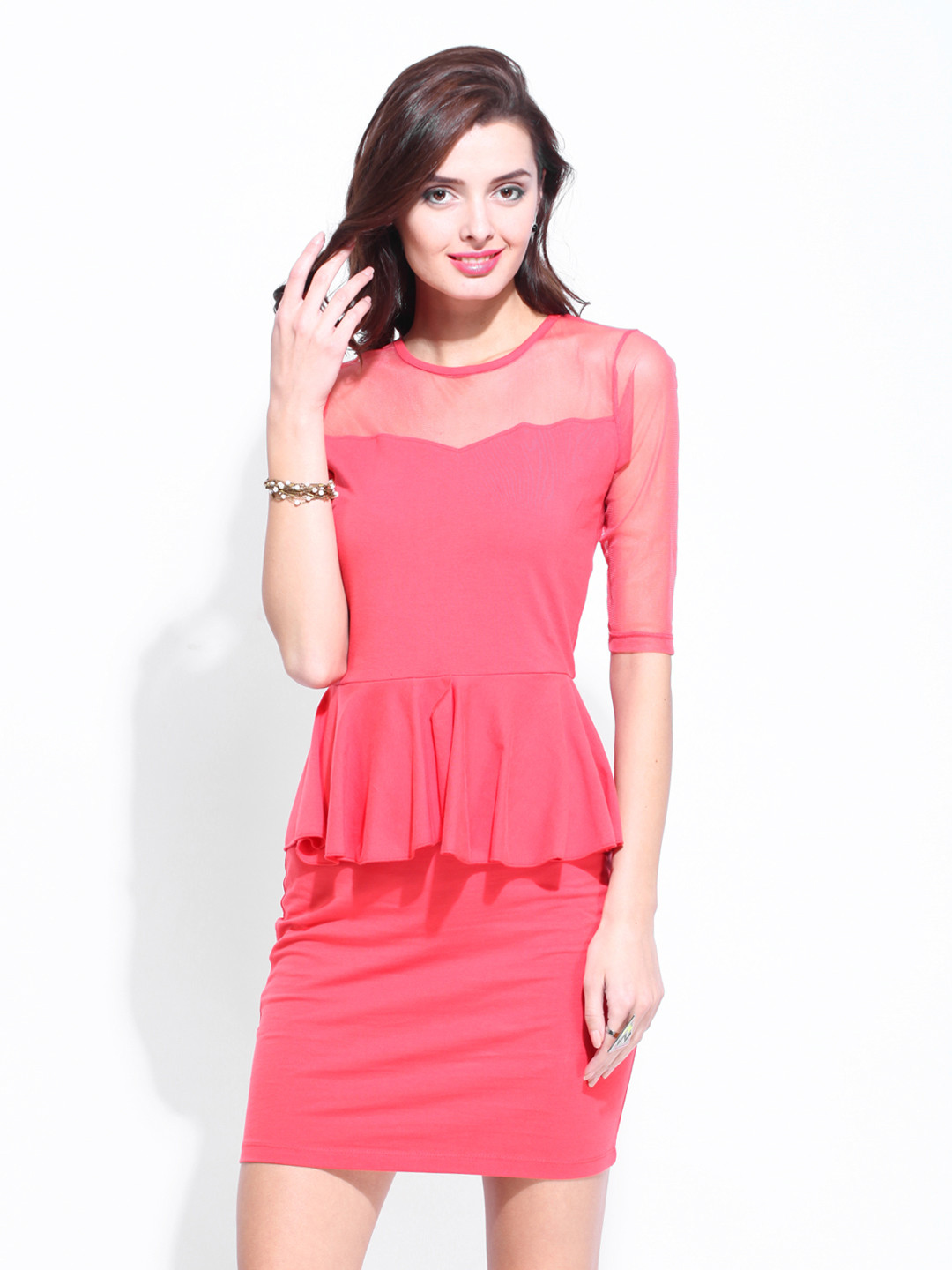 Buy DressBerry Coral Pink Flutter Berry Dress - Dresses for Women ...