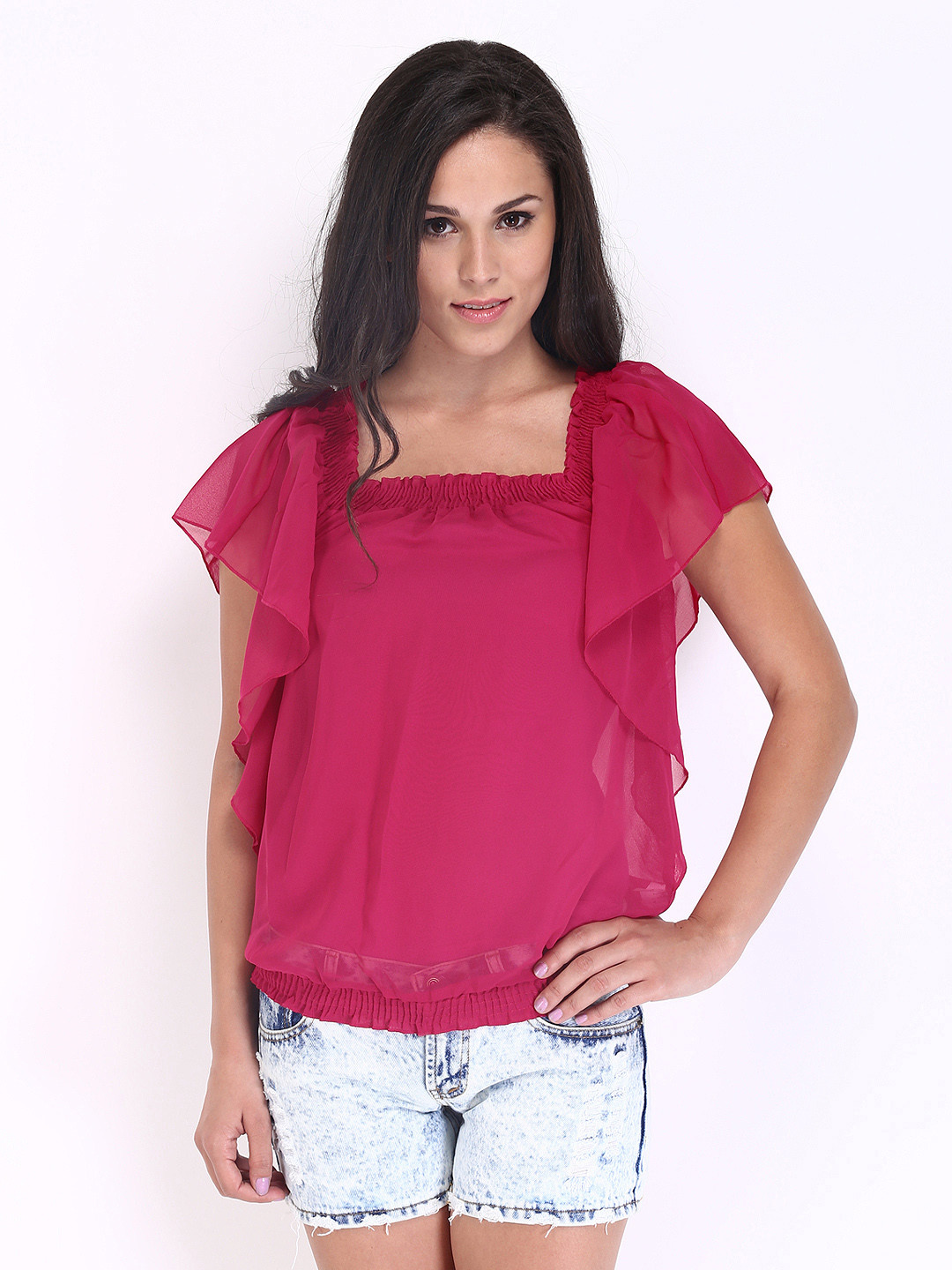 Buy DressBerry Women Fuschia Pink Smocked Top - Tops for Women 250425 ...
