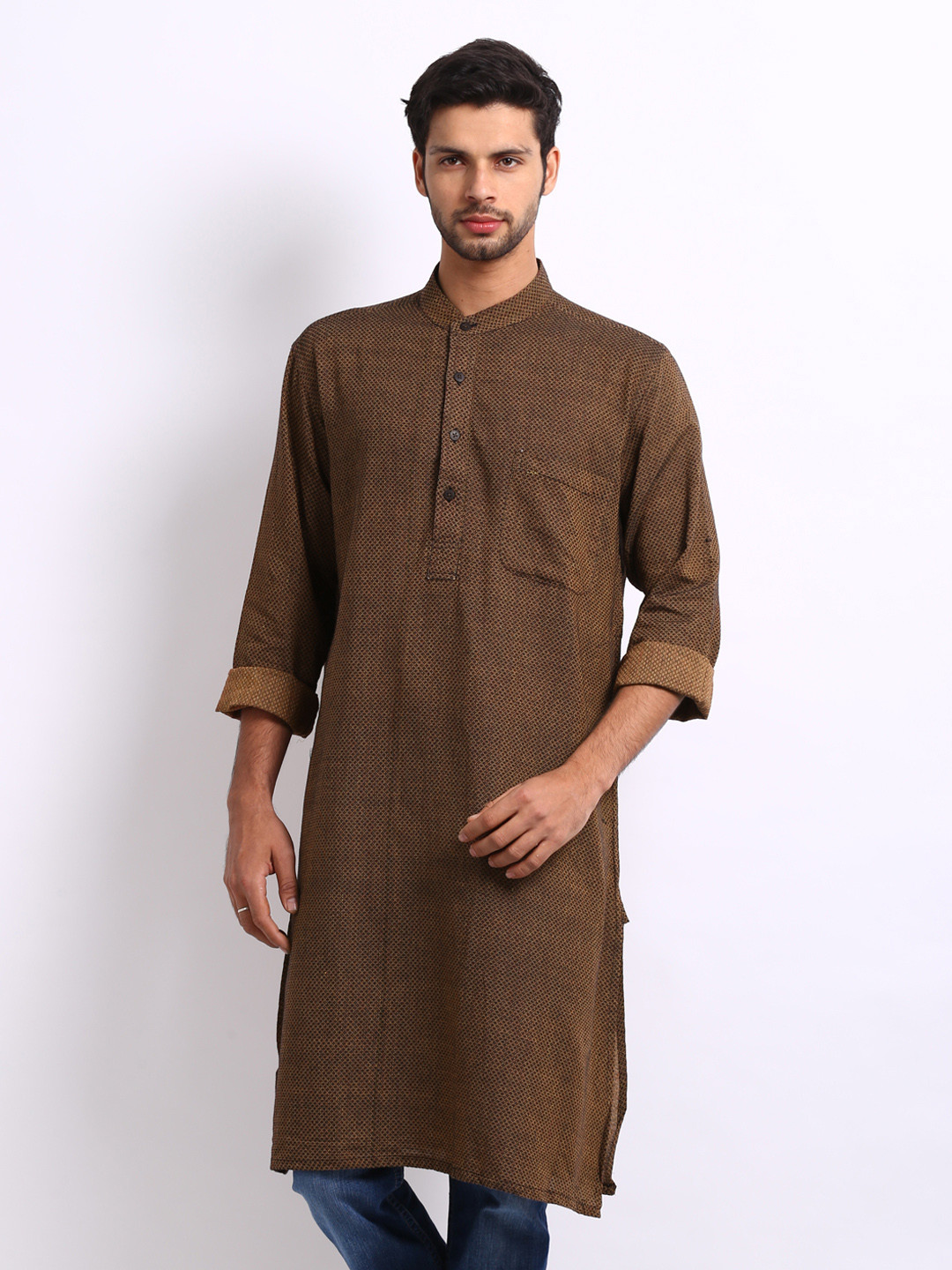 Buy Fabindia Men Brown Dobby Kurta - Kurtas for Men 236417 | Myntra