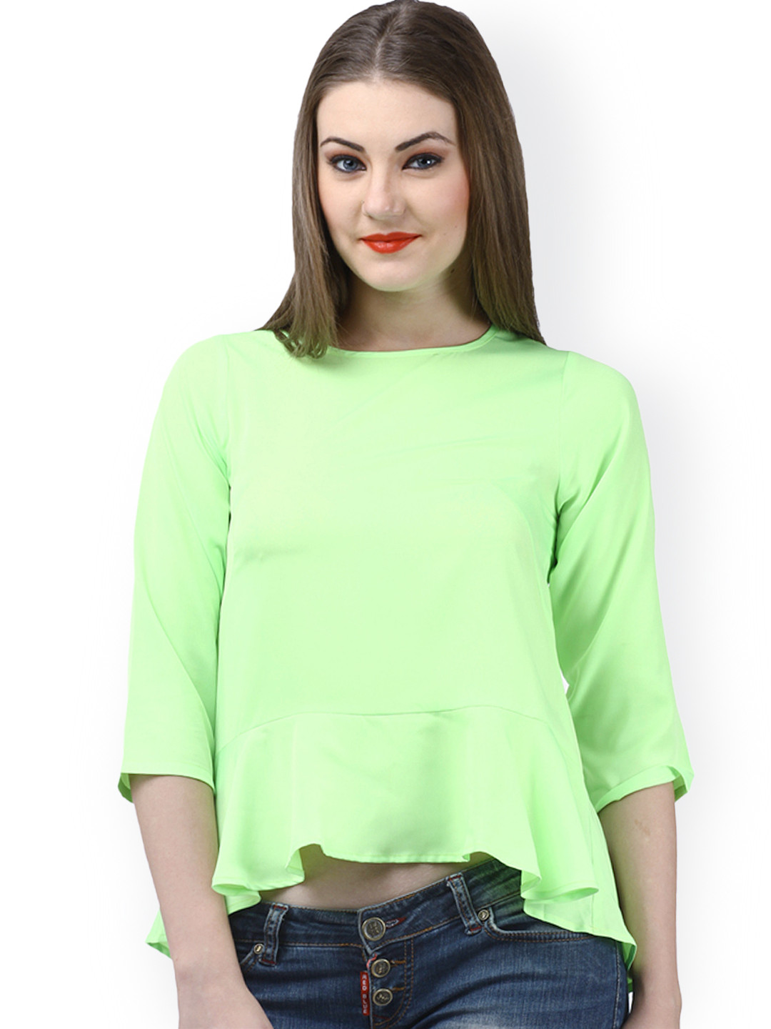 Buy Fashionatclick Women Lime Green Peplum Top - Tops for Women 658872 ...