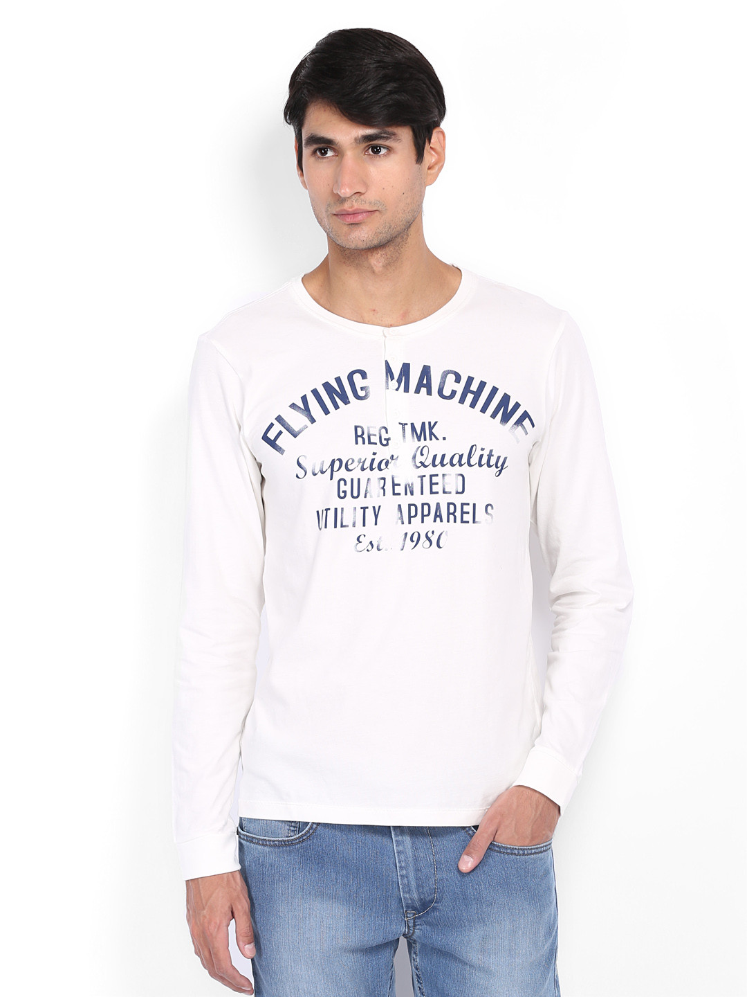Buy Flying Machine Men White Printed Pure Cotton T Shirt - Tshirts for ...