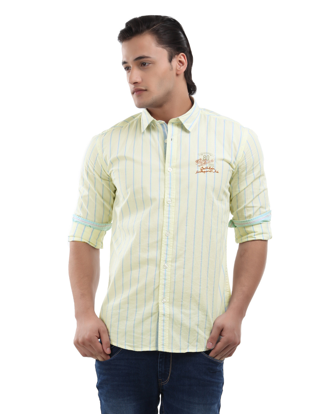 Buy Flying Machine Men Yellow Striped Shirt - Shirts for Men 113608 ...